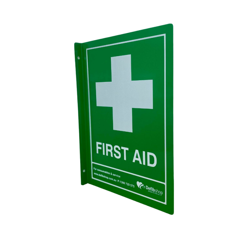 FIRST AID 90-Degree Green Metal Wall Sign - A4