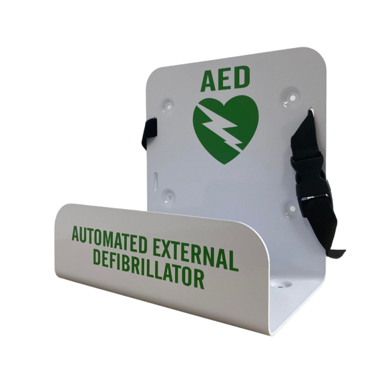 AED / Defibrillator White Metal Wall Bracket with Strap 23 x 23cm