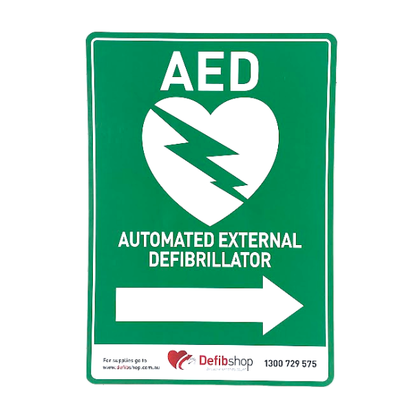 AED [RIGHT Arrow] - Laminated Sign - A4 - Defibshop